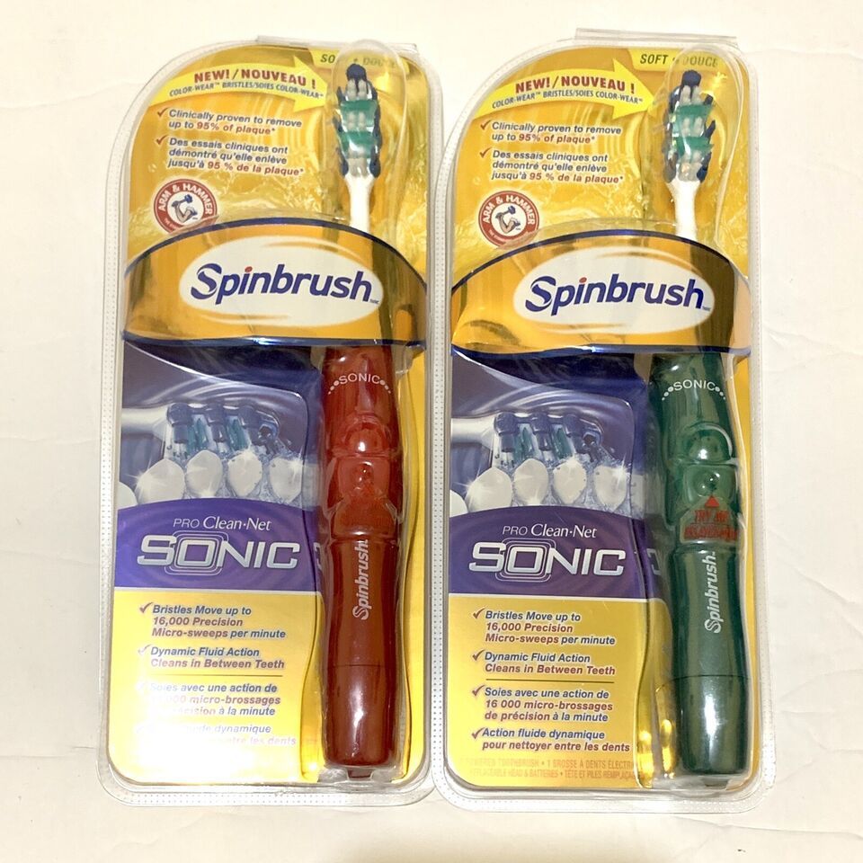 2x Arm & Hammer Spinbrush PRO CLEAN NET SONIC Powered Toothbrush Soft ...