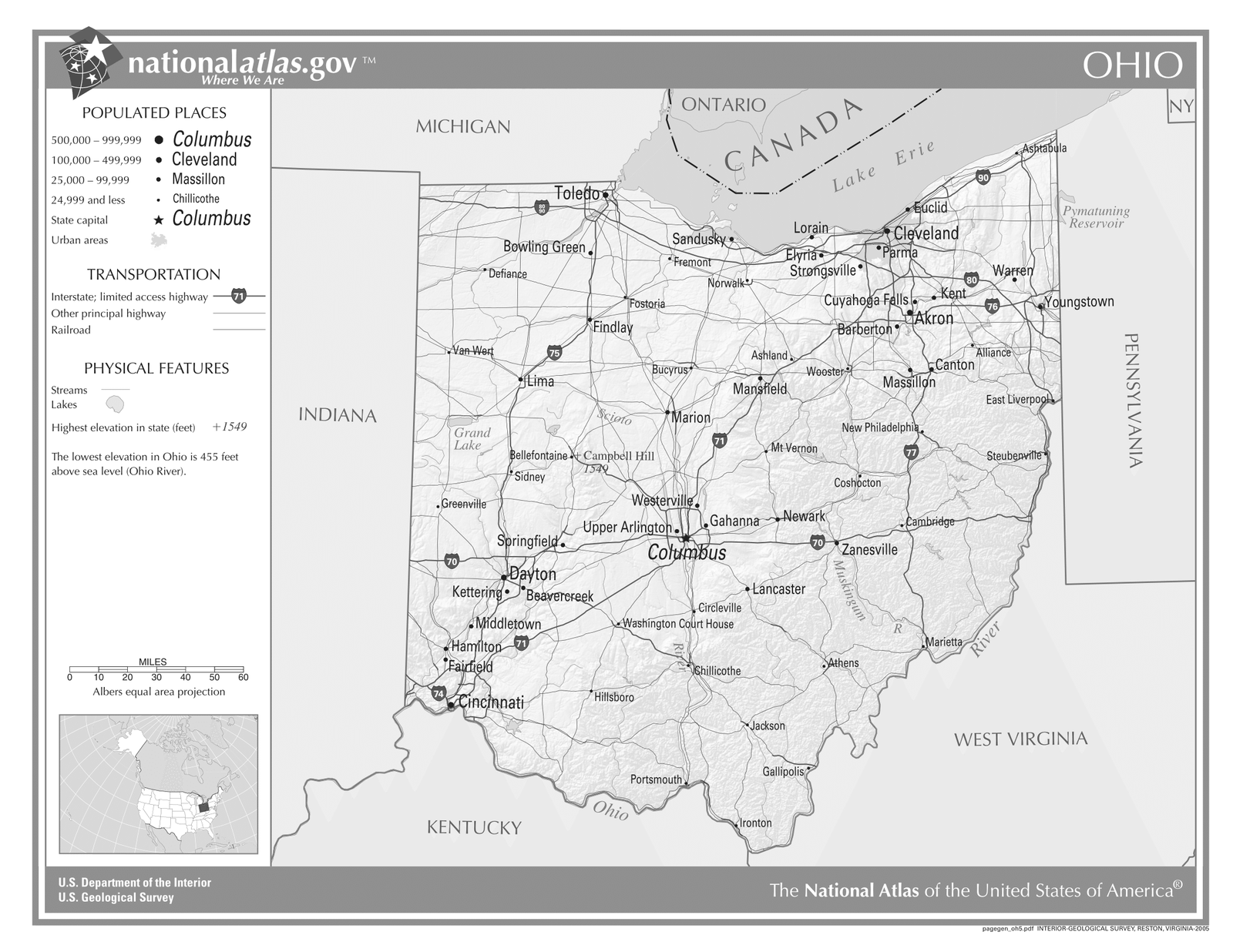 Ohio State Reference (Black&White) Laminated Wall Map - Maps & Atlases