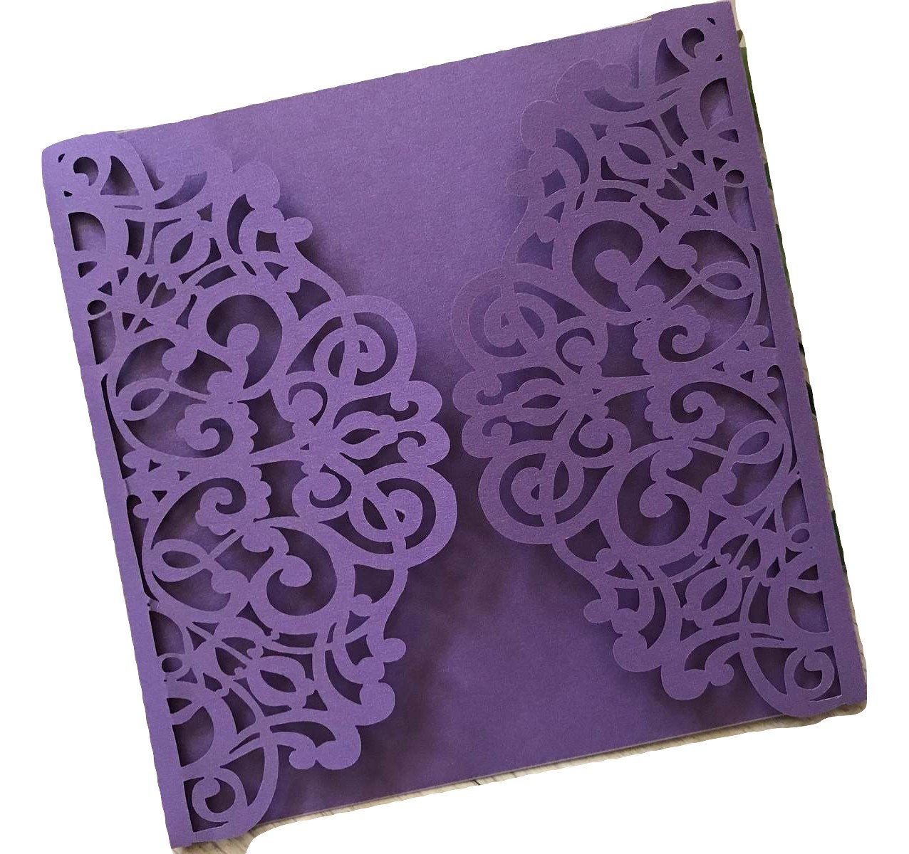 50pcs Purple Laser Cut Wedding Invitations,custom Laser Cut Wedding ...