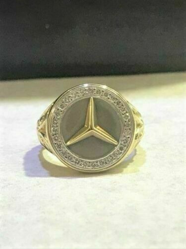 0.50 Ct Round Cut Diamond Men's Mercedes Benz Logo Ring 925 Silver Gold ...