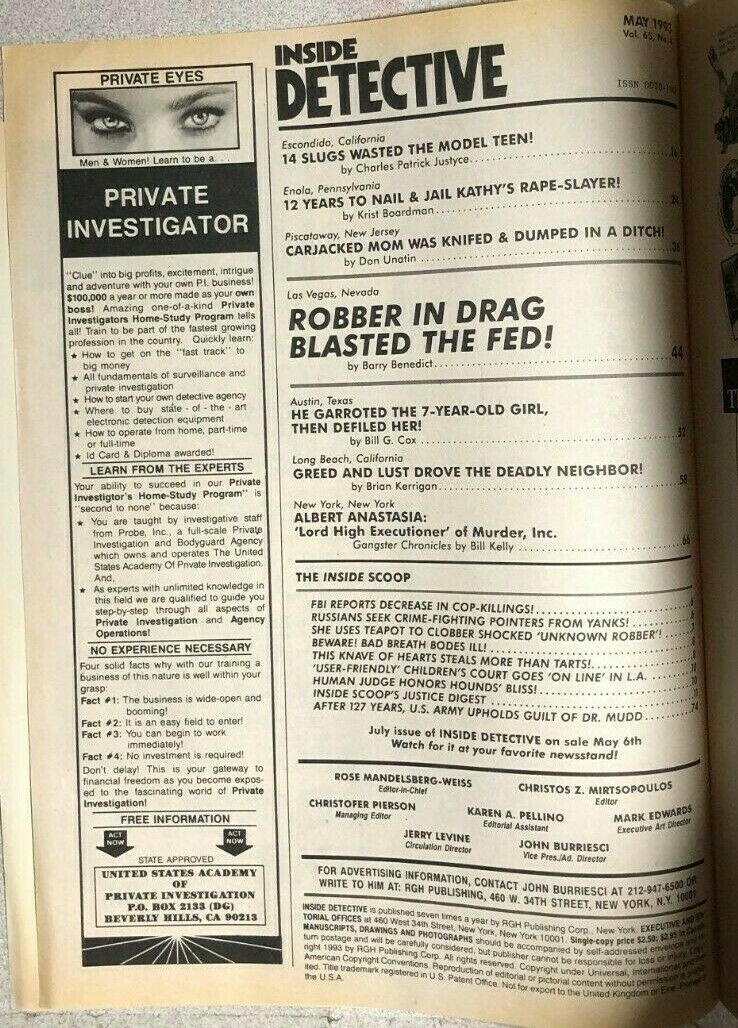 INSIDE DETECTIVE Magazine May 1993 lurid crime magazine - Magazines