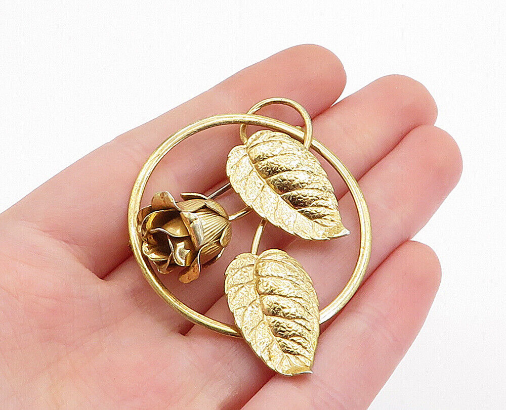 FORSTNER 925 Silver - Vintage Shiny Gold Plated Rose Flower Brooch Pin ...