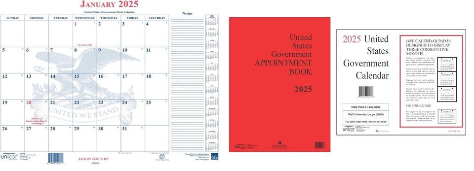 Unicor 2025 Fed Wall Calendar + 2025 Fed Appointment Book + 2025 Fed ...