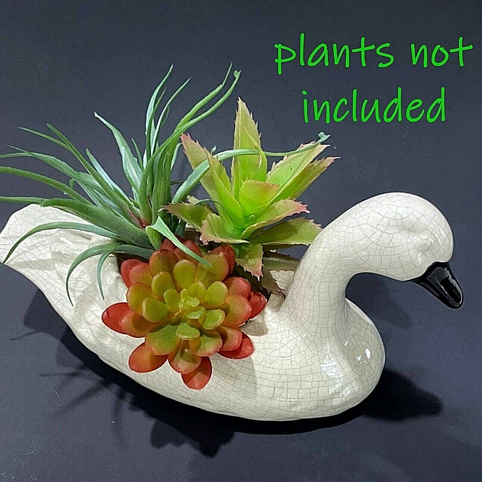 Vintage White Ceramic Duck Planter with Black Bill Crazing Succulents ...