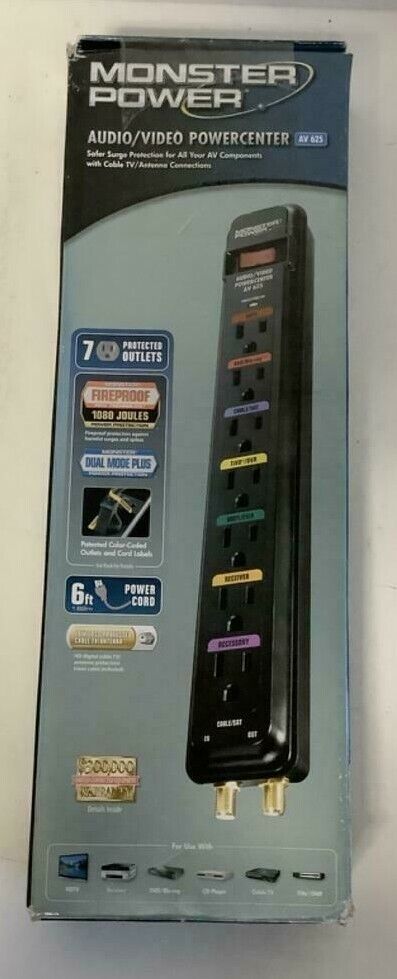 NEW Monster Power AV 625 PowerCenter Premium Surge Protector 7 Outlets ...