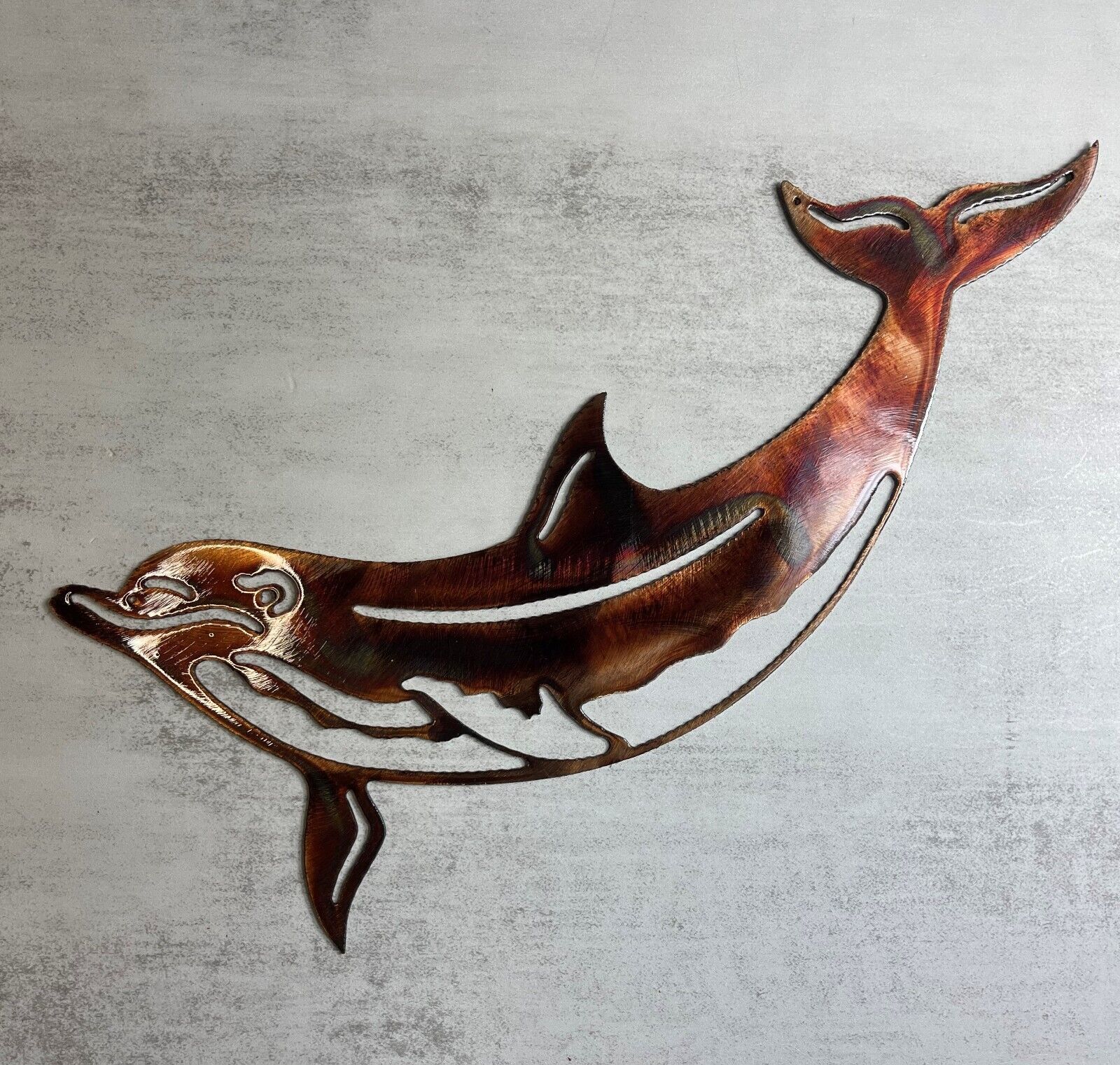 Bottlenose Dolphin Metal Wall Art Accent 14" wide - Sculptures & Figurines