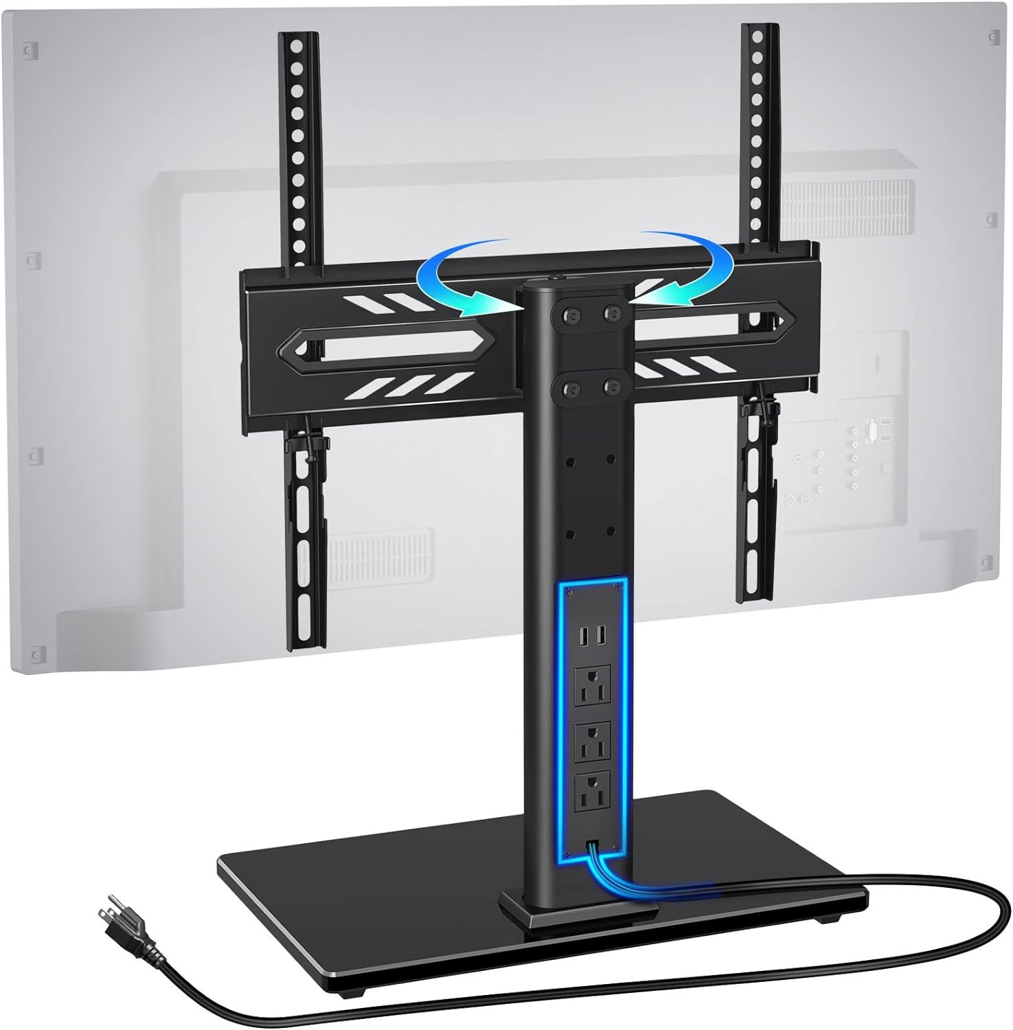 Swivel Table Top Tv Stand With Tempered Glass Base, Holds Up, Height ...