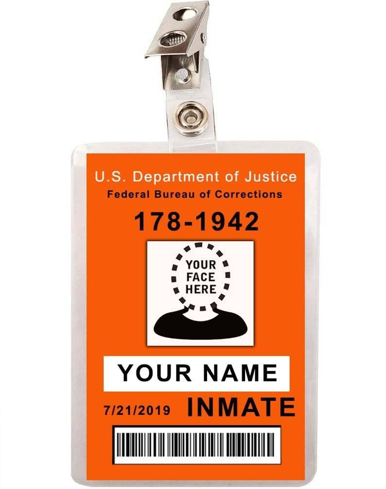 Custom Inmate Prison Orange ID Badge Costume Name Tag Prop Add your ...