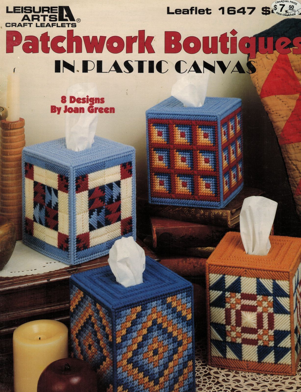 8 Plastic Canvas Patchwork Quilt Tissue Cover Arrowheads Goose Log ...