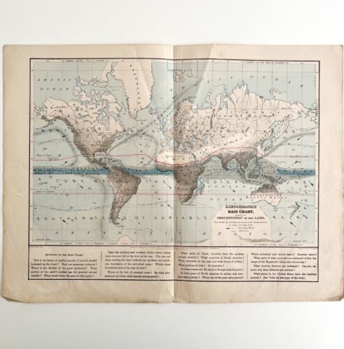 Map Of The World 1884 Hyetographic Rain Charts Victorian Lithograph ...