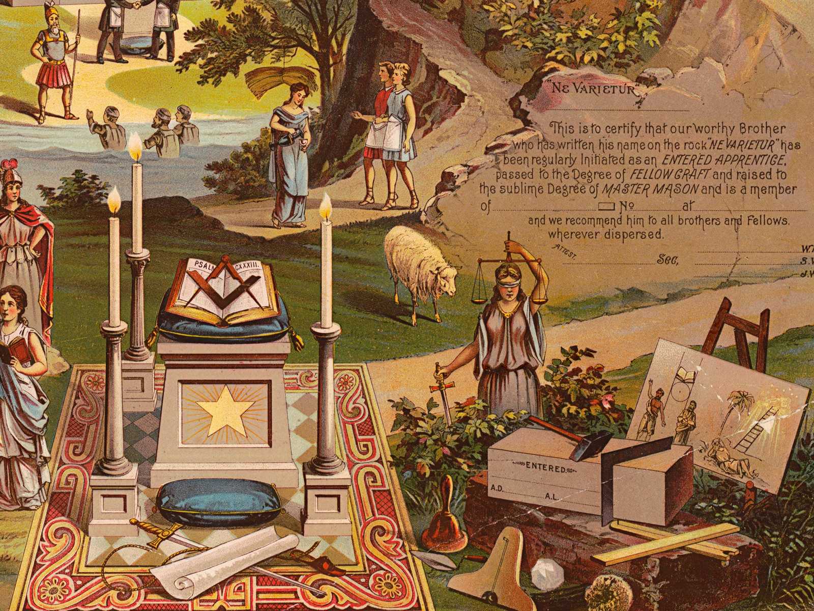 The Mystic Light of Masonry 1888 Freemason Certificate Print, Masonic ...