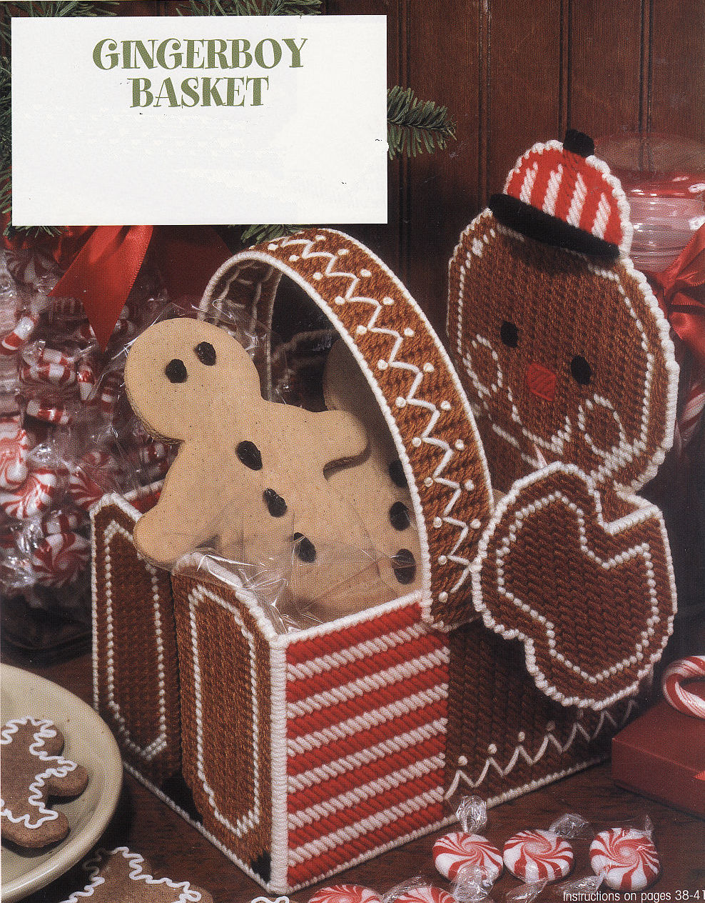 Plastic Canvas Gingerbread Basket Hexagon Box Santa Mitten Ornament ...