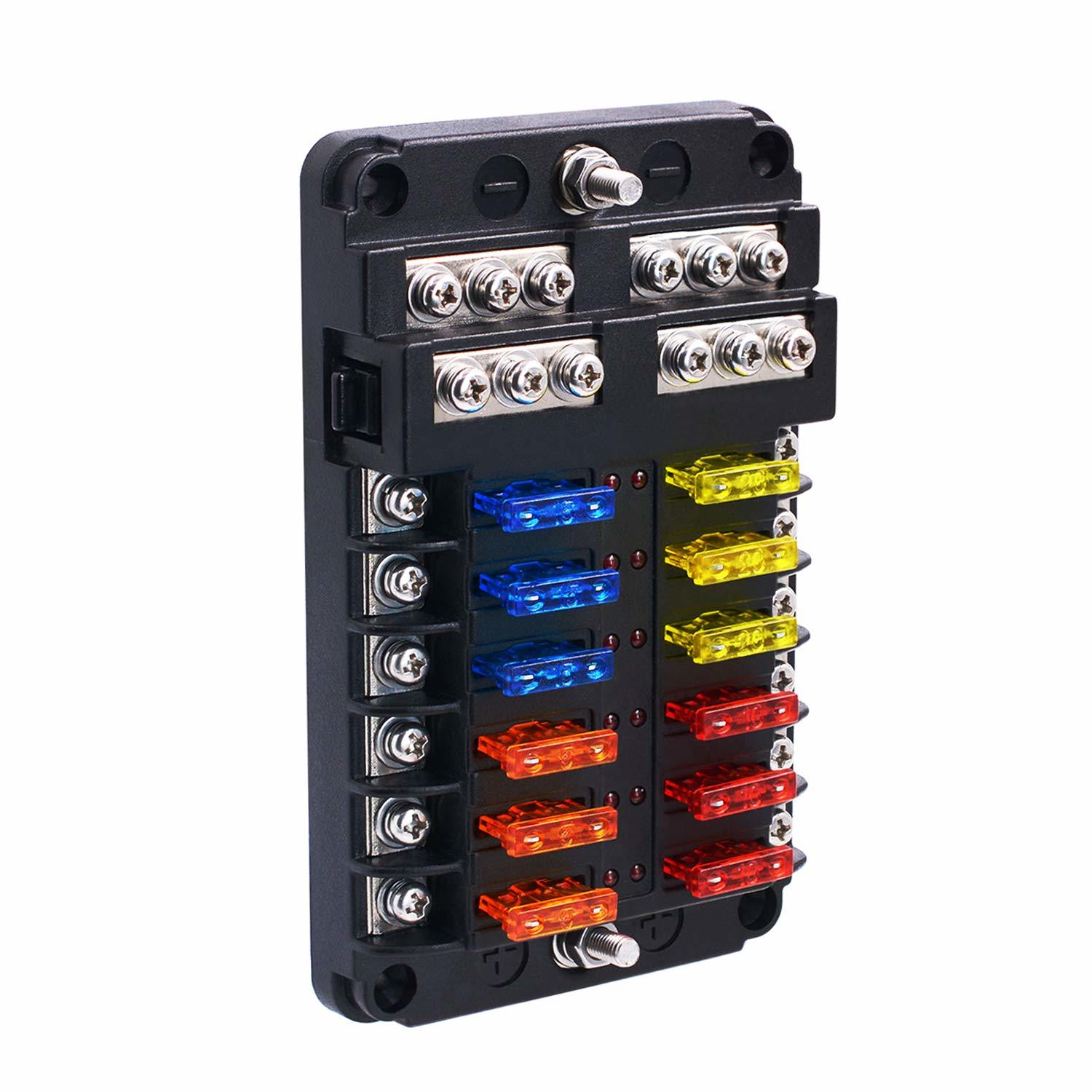 Bluefire 12 Way Blade Fuse Box Fuse Box Holder Standard Circuit Fuse ...