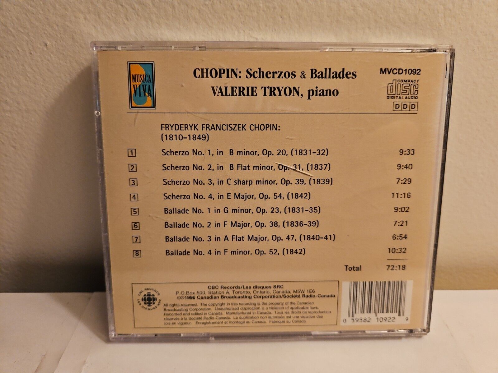 Chopin - piano Scherzos & Ballades Valerie Tryon (CD, 1996, CBC) - CDs