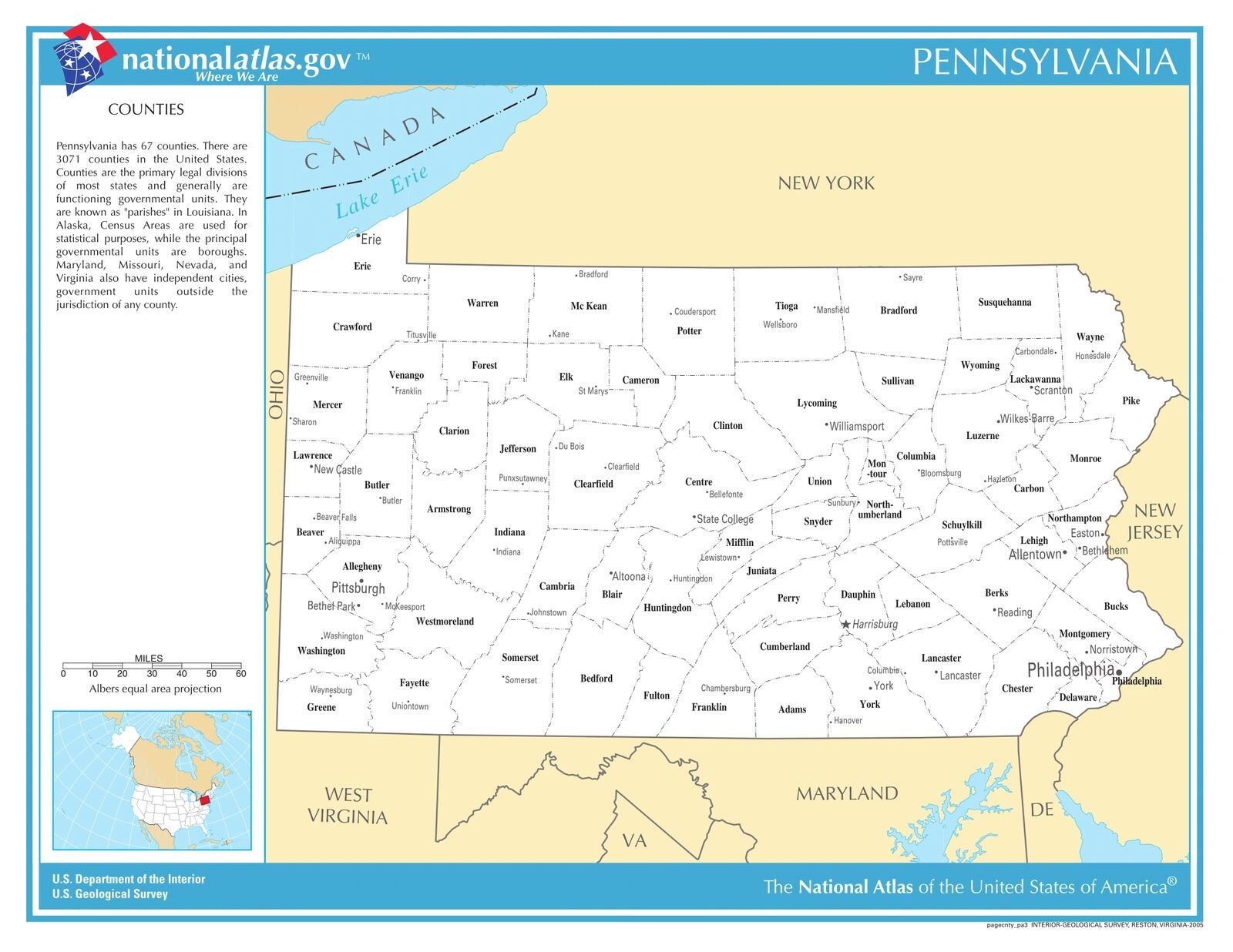 Pennsylvania State Counties w/Cities Laminated Wall Map - Maps & Atlases
