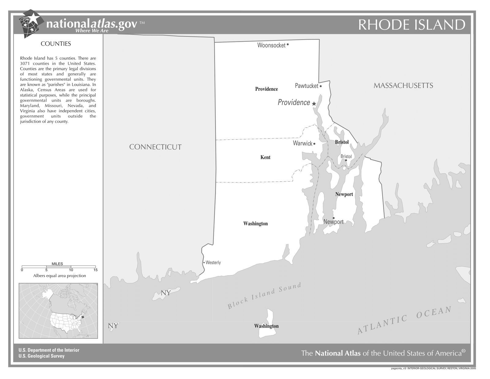Rhode Island State Counties w/Cities (Black&White) Laminated Wall Map ...