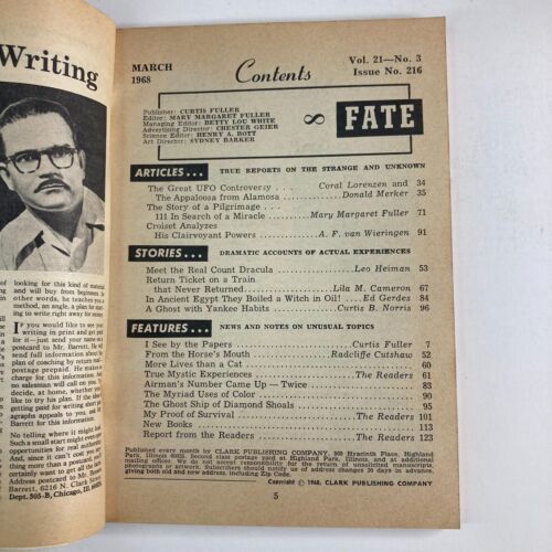 VTG Fate Magazine March 1968 Vol 21 No. 3 The New UFO Controversy No ...