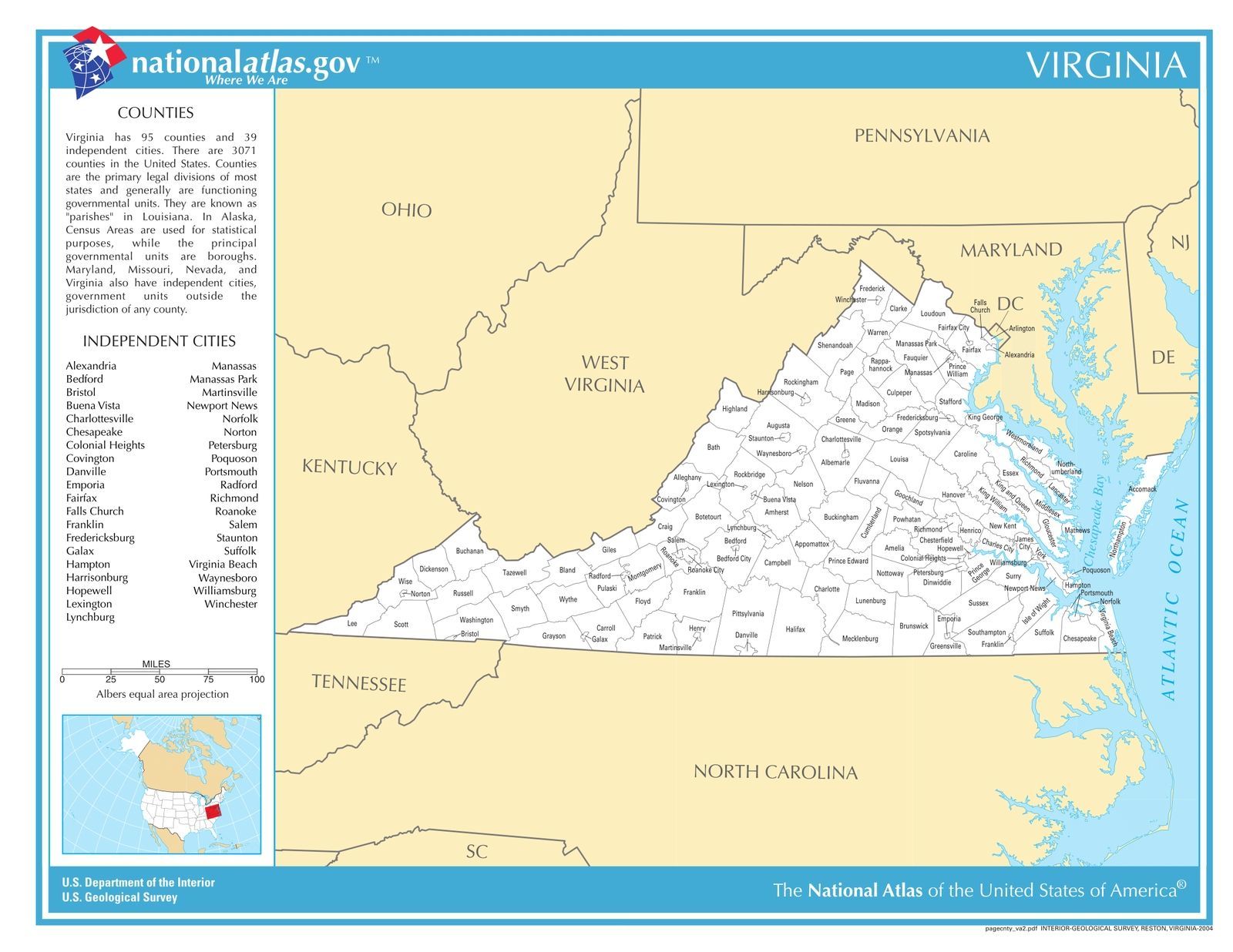 Virginia State Counties Laminated Wall Map - Maps & Atlases