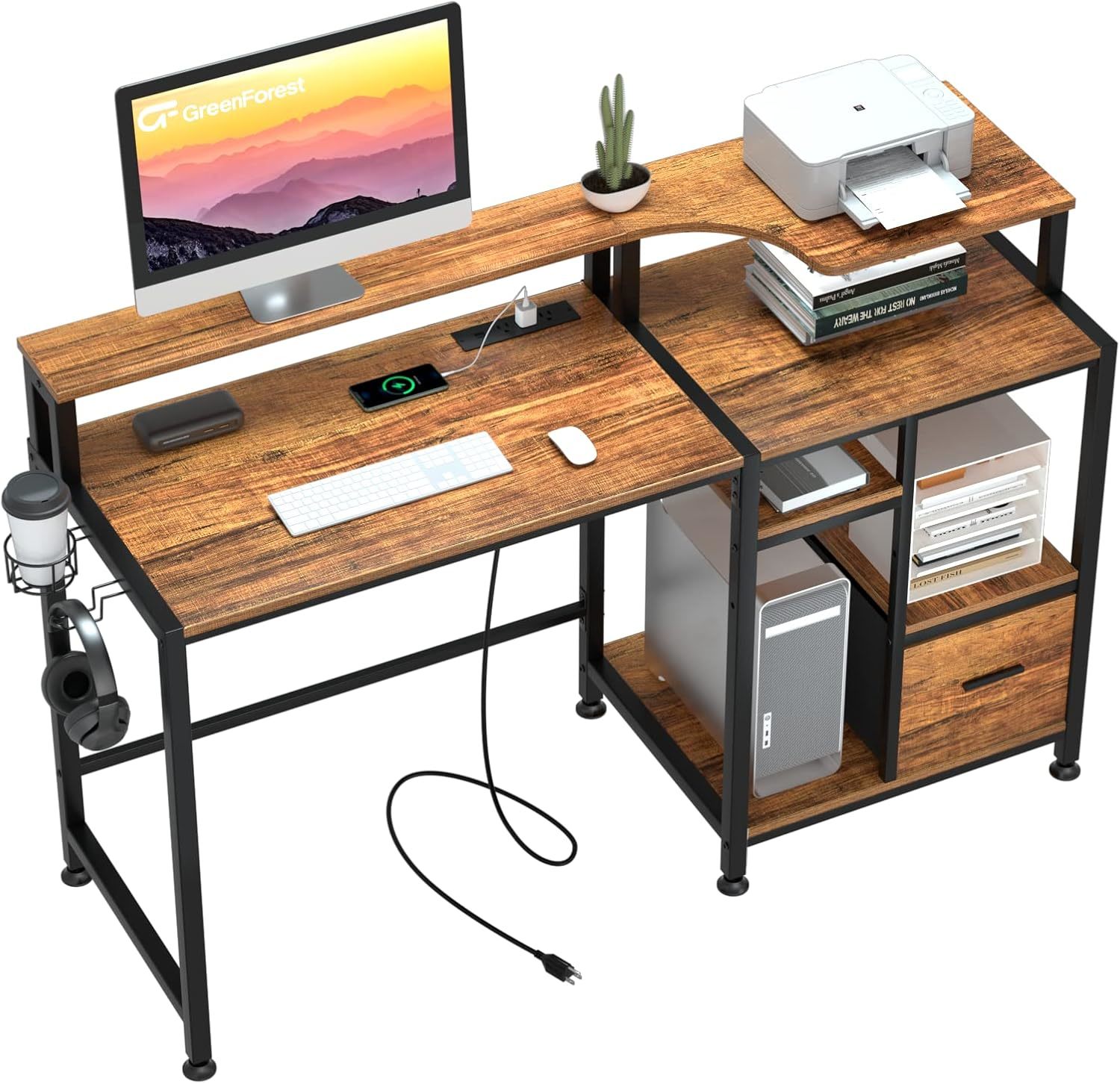 Greenforest Computer Desk With Drawers, Home Office Desk With Printer ...