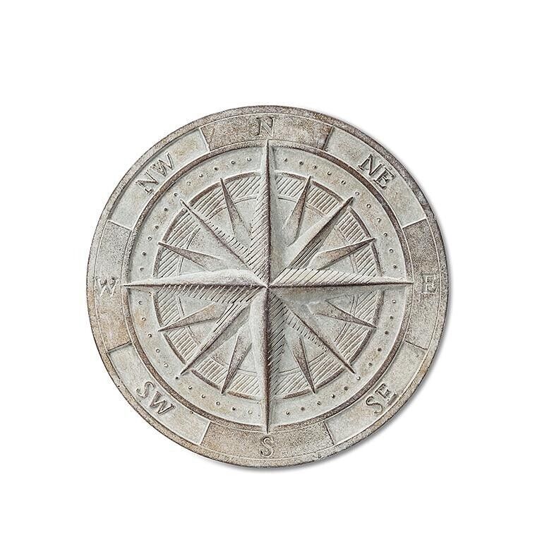 Round Compass Wall Plaque Cement 10" Diameter Textural Detailing Travel ...