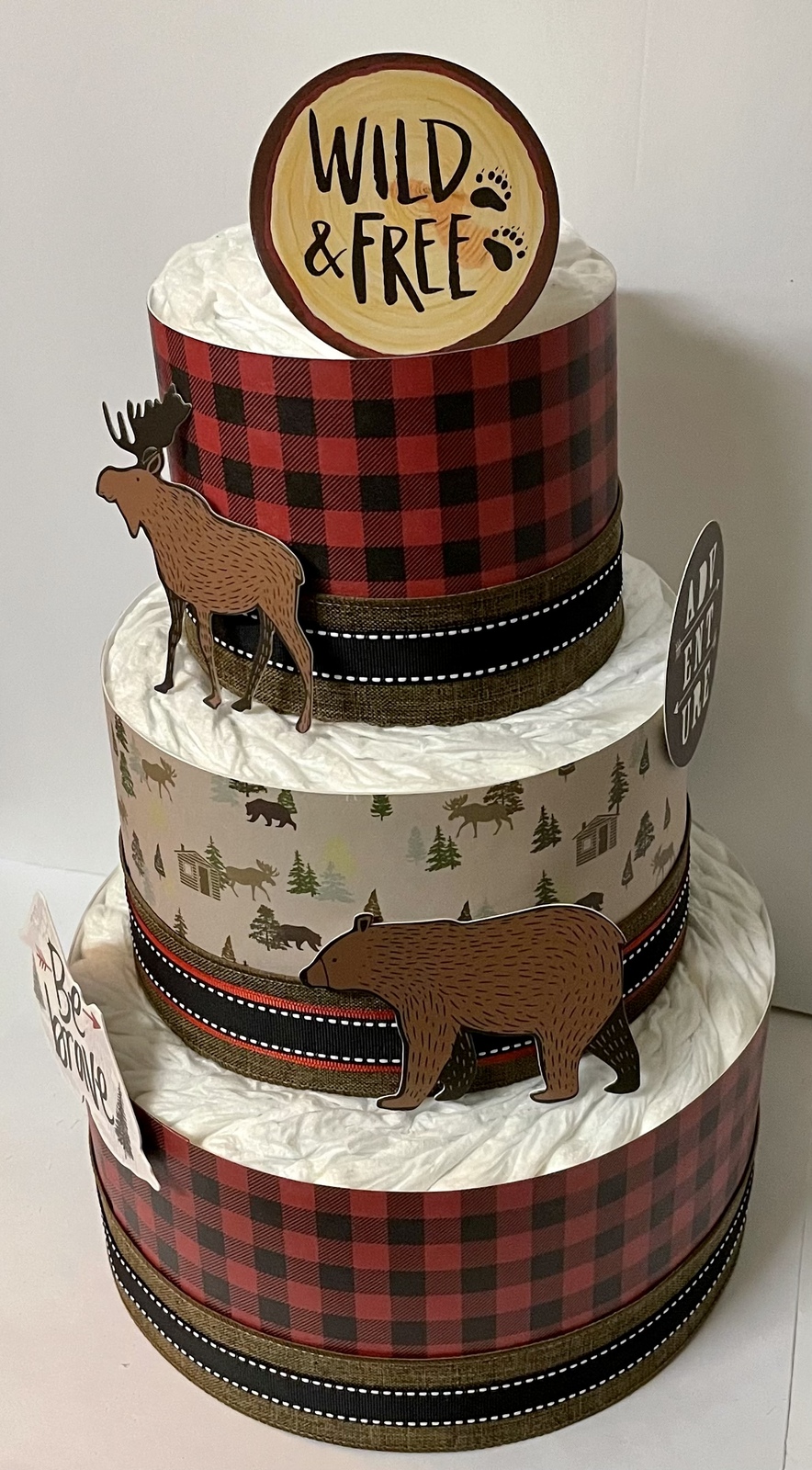 Buffalo Plaid Woodland Themed Baby Shower Red and Black Diaper Cake ...