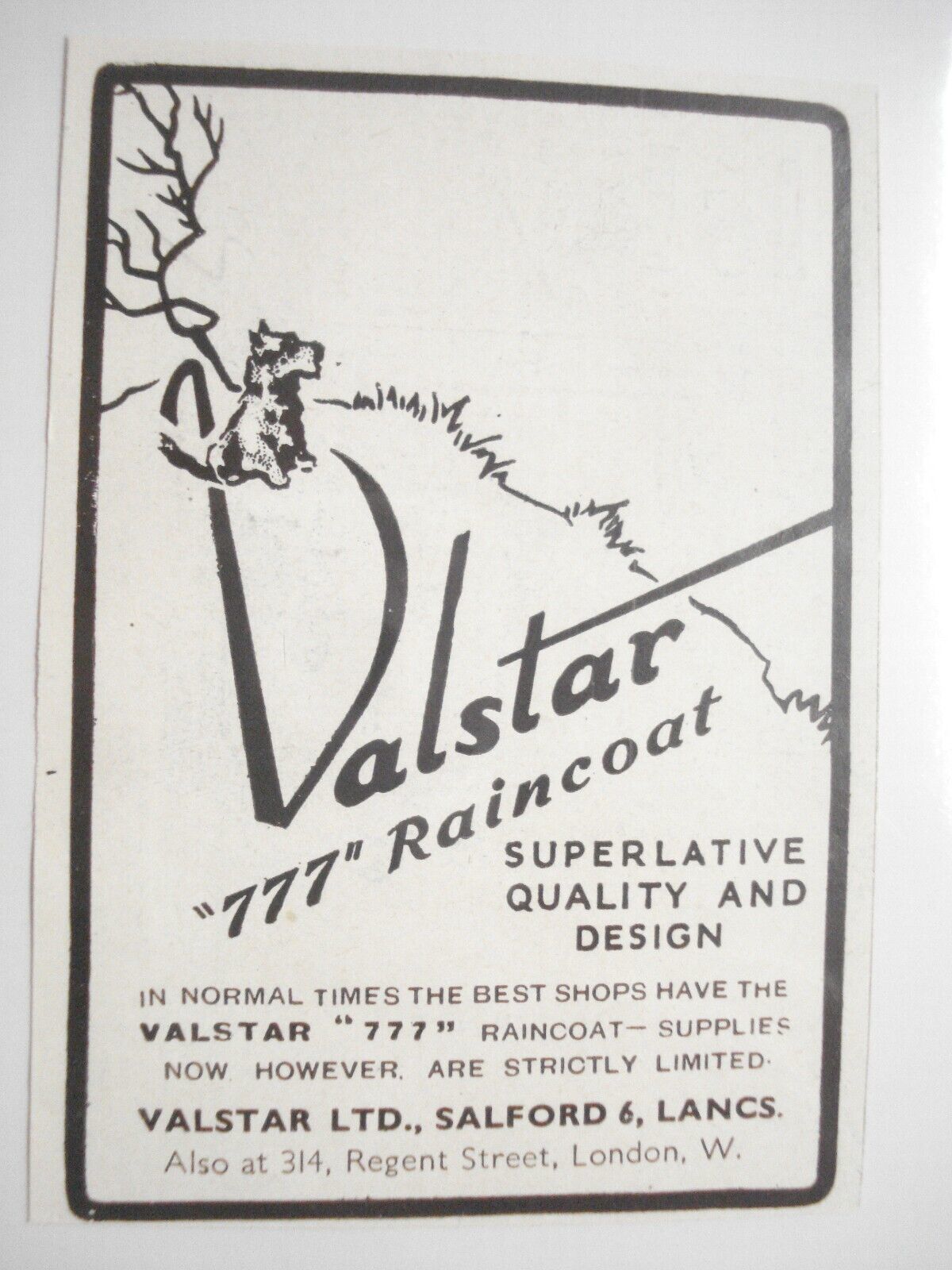 1945 British World War II Ad Valstar 777 Raincoat, London, England ...