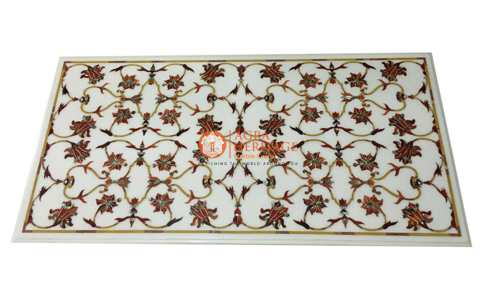 48"x24" White Marble Table Top Marquetry Cranealian Pietra Dure Home ...