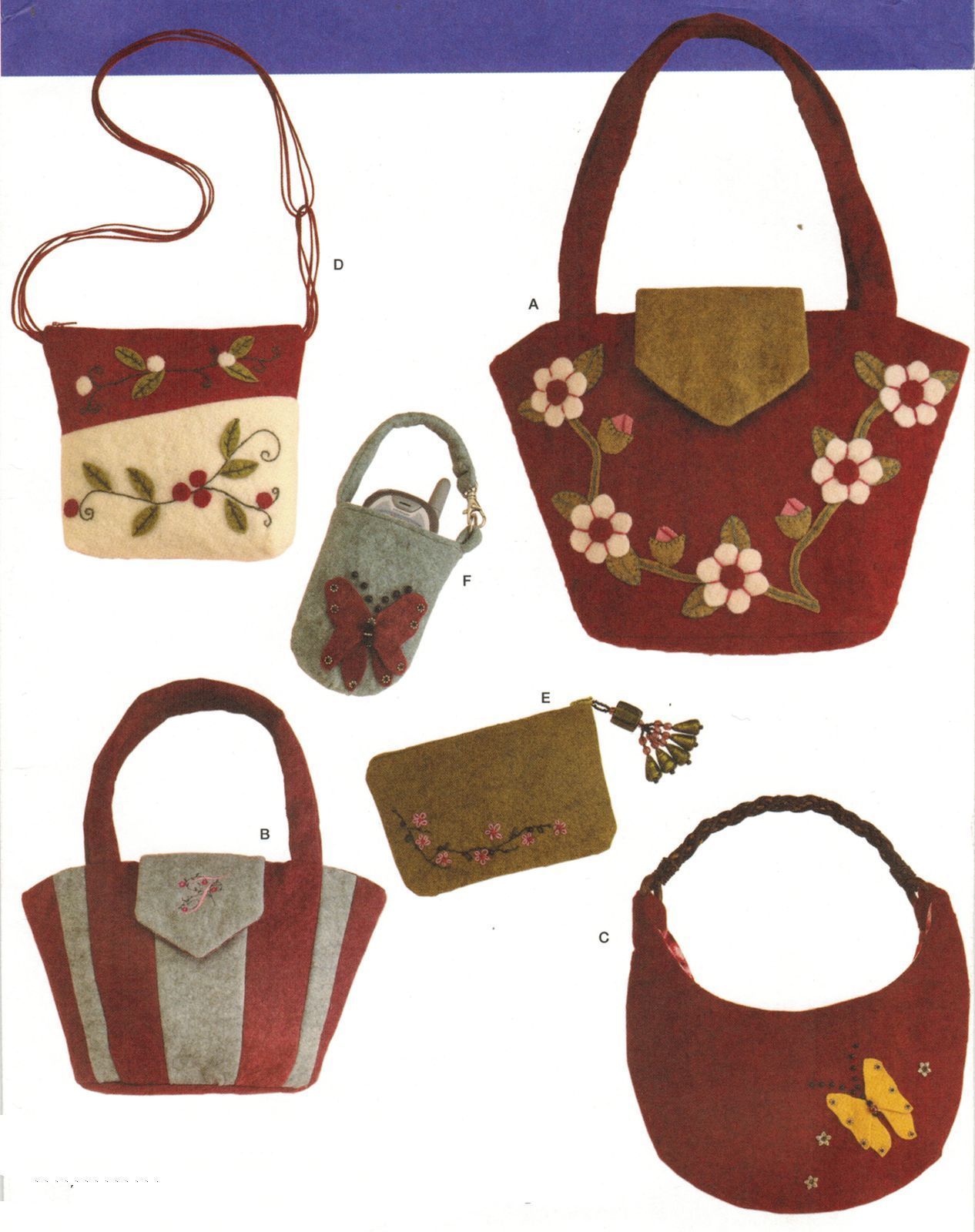 Washed Felted Wool Accessories Tote Clutch Cell Phone Purse Bag Sew ...