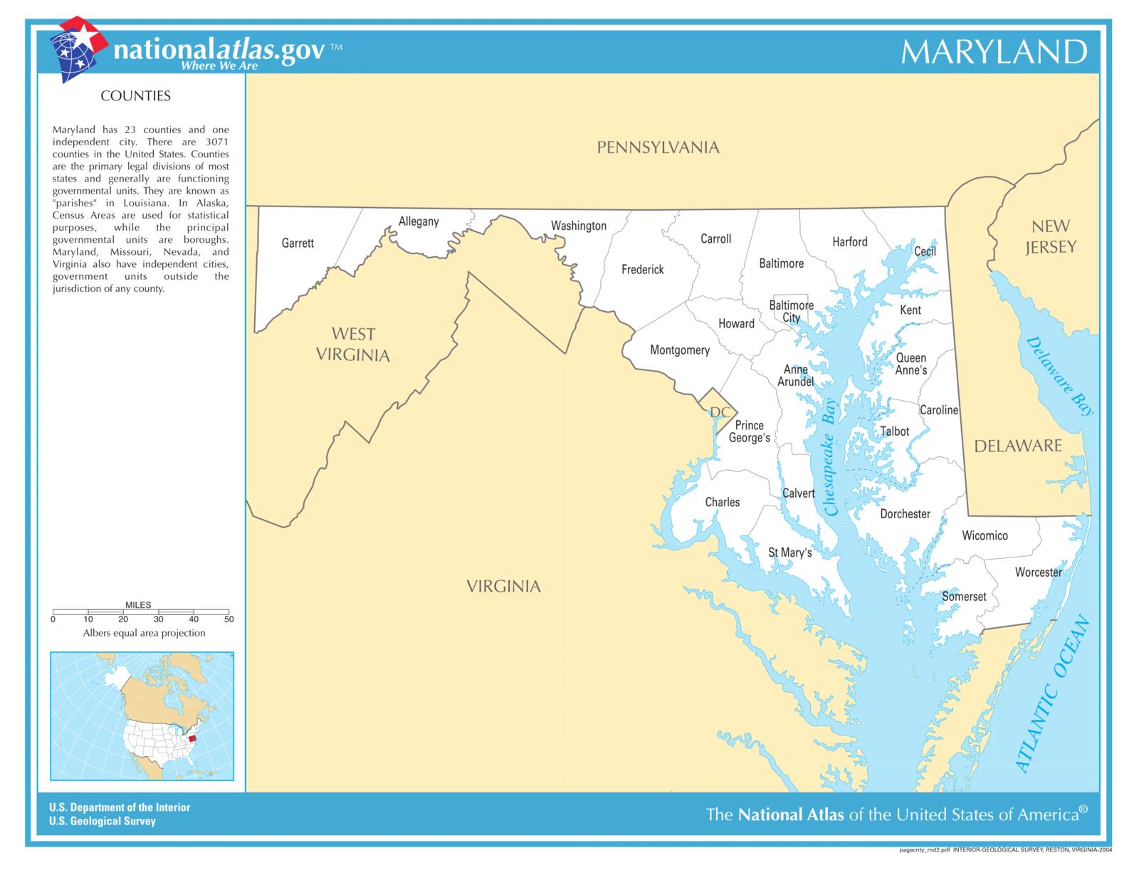 Maryland State Counties Laminated Wall Map - Maps & Atlases