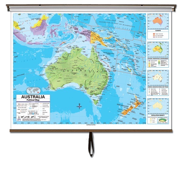 Australia Advanced Political Classroom Wall Map on Roller w/ Backboard ...