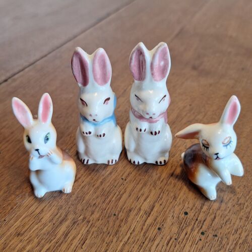 Vintage Ceramic Rabbits Mini Figurines Family of 4 Hand painted Easter ...