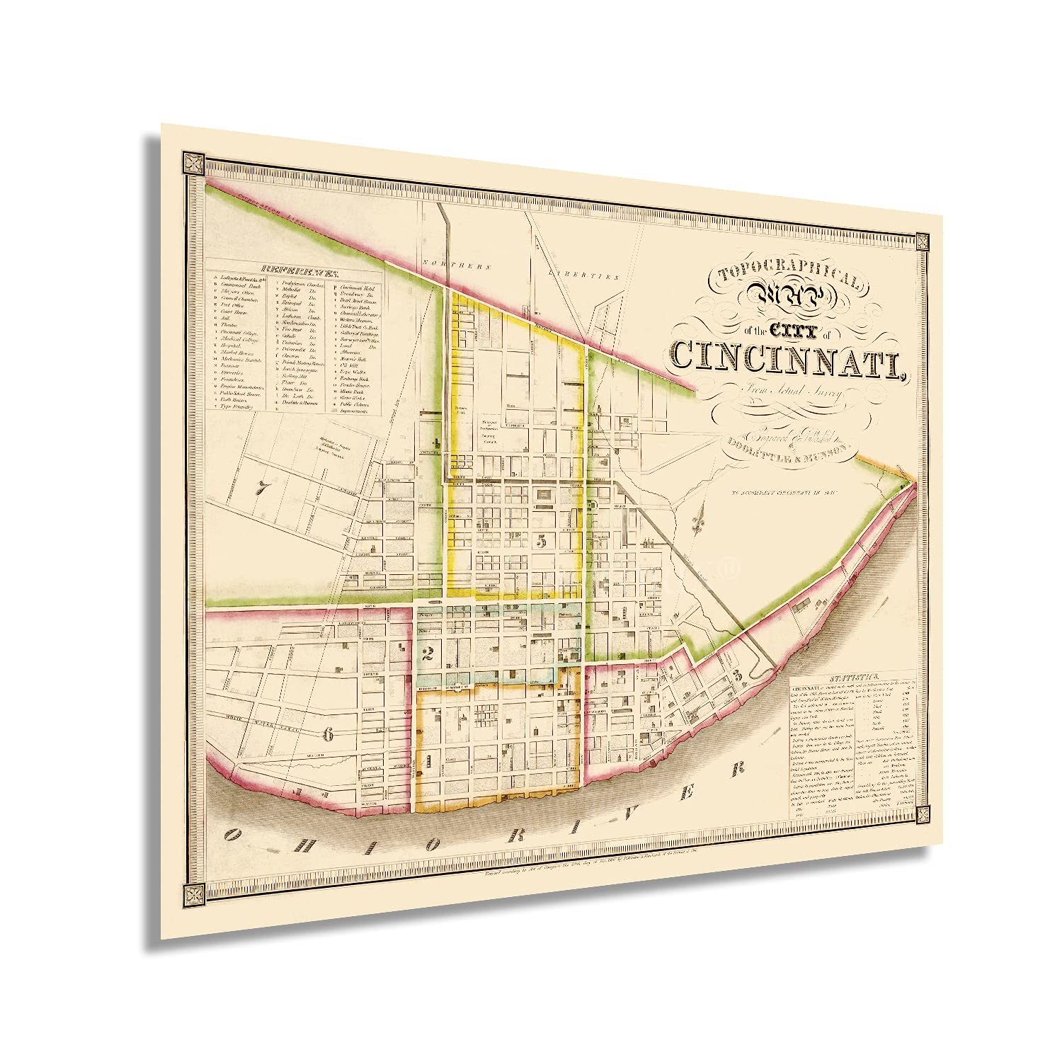 HISTORIX Vintage 1841 Cincinnati Ohio Map - 24x30 Inch Vintage Map of ...
