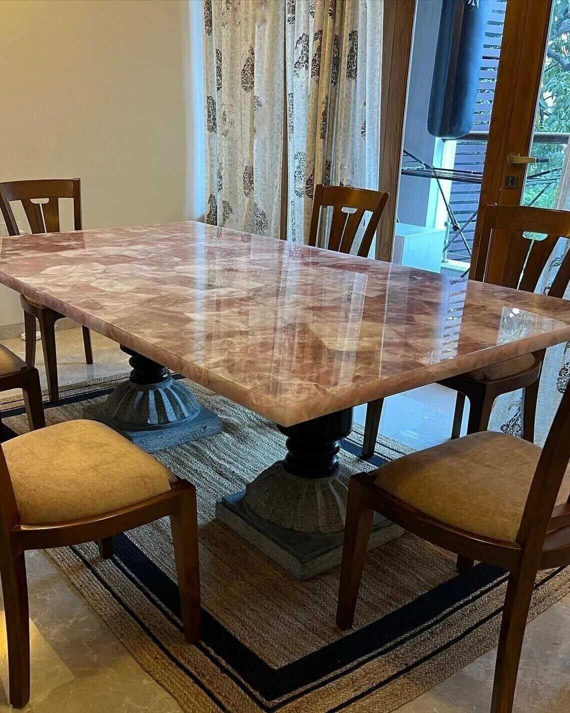24"x36" Elegant Rose Quartz Dining Table Top Gemstone Handmade Arts ...