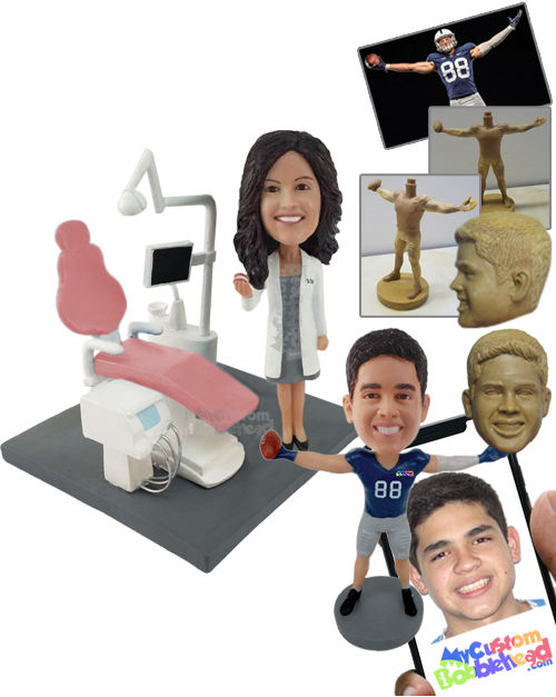 Personalized Bobblehead Female Dentist Standing Next To Reclining Chair ...