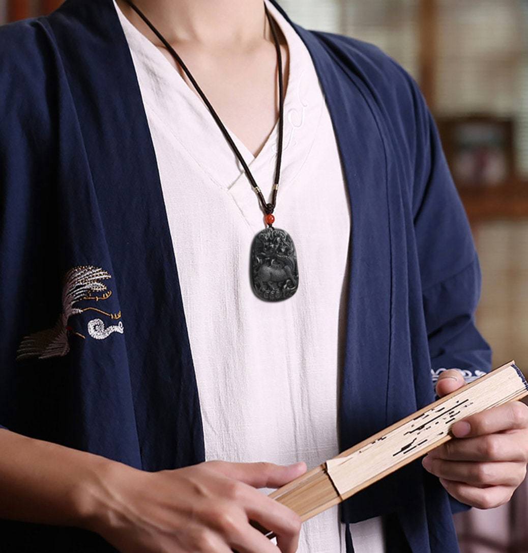 Natural Myanmar Black Jadeite Jade Kirin Pendant, Burma Jade, Gift for ...