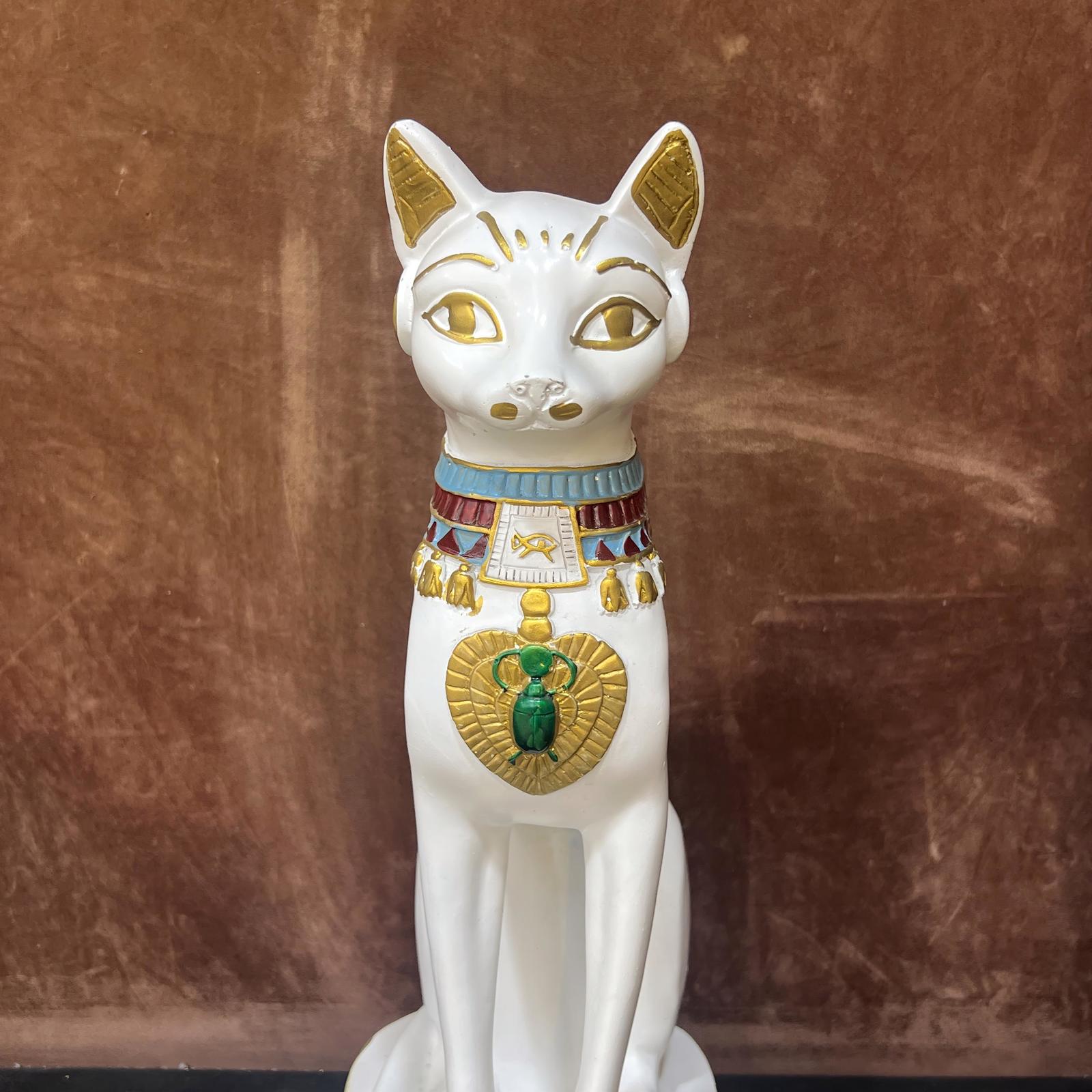 White stone goddess Bastet cat statue, Bastet handmade Figurine ...