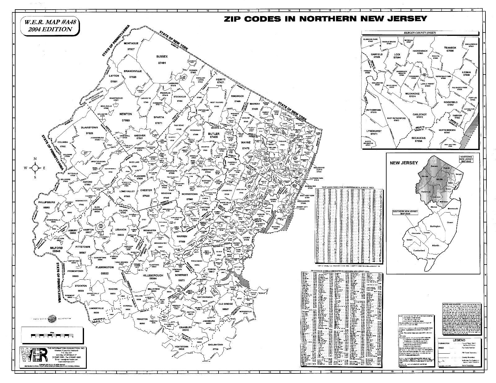 Northeastern New Jersey Laminated Zip Code Wall Map - Maps & Atlases