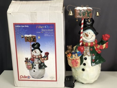 Puleo Fiber Optic Resin Snowman Christmas w/Original Box Spinning Sign ...