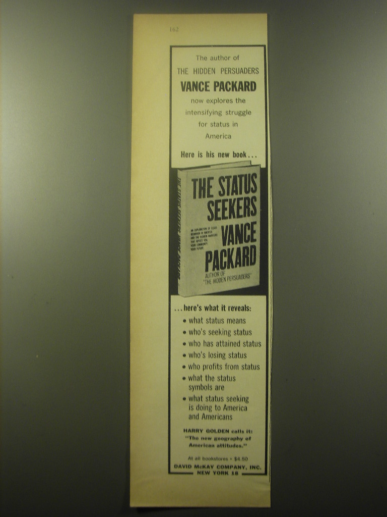 1959 David McKay Company Book Ad - The Status Seekers by Vance Packard ...