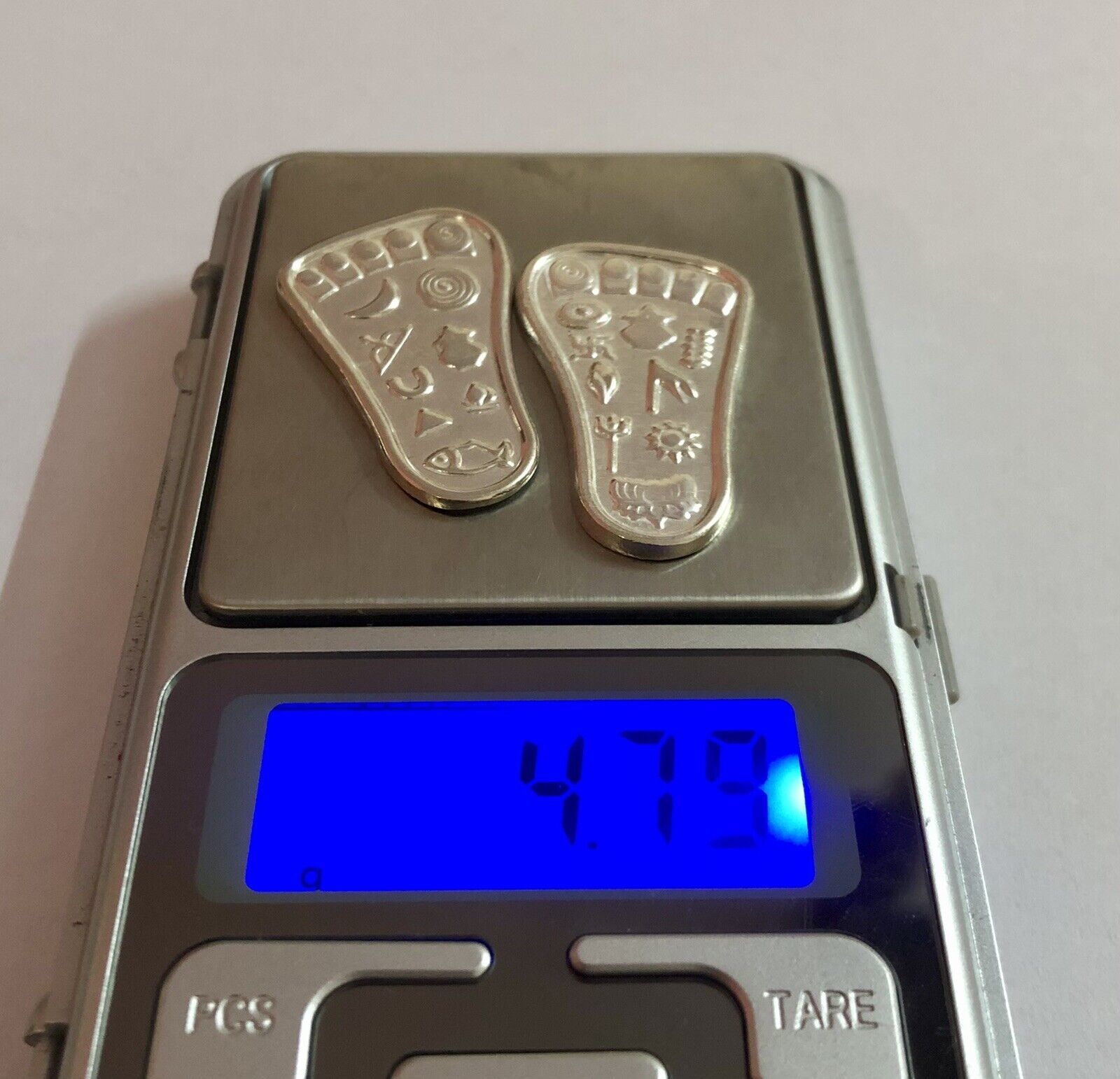 999 Argento Religioso Indù Laxmi Lakshmi Devi Charan Paduka Impronta 4 ...