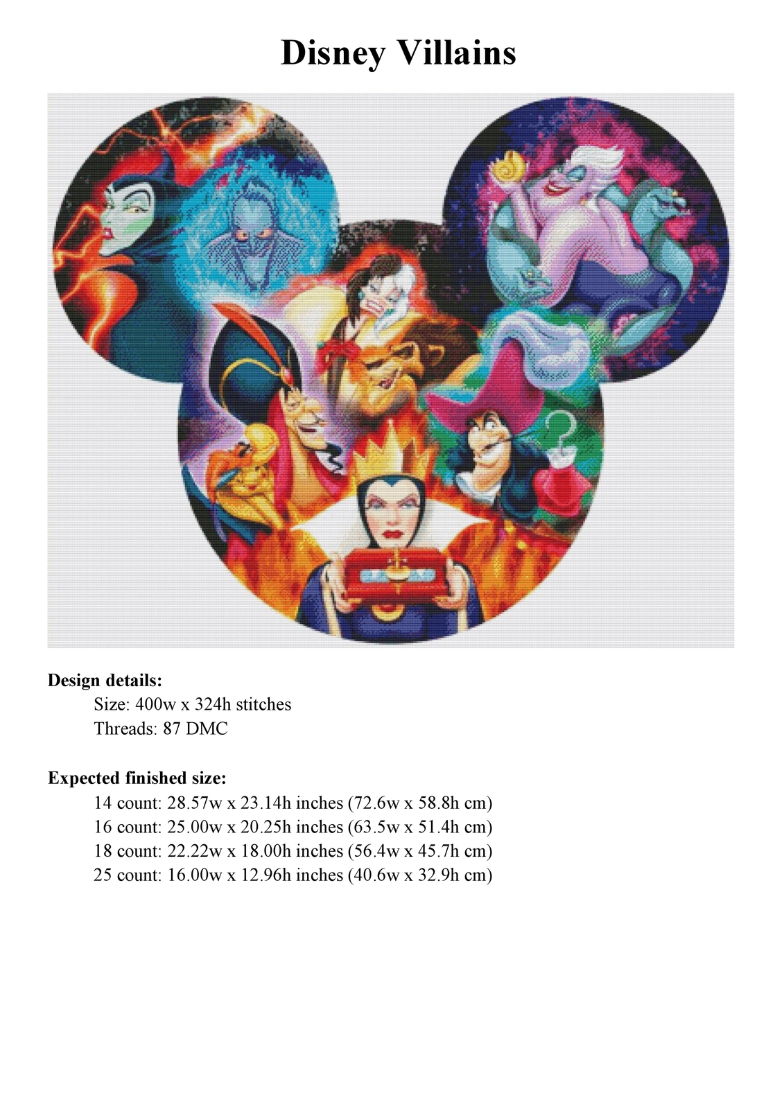 Disney Villains Cross Stitch Pattern / Ursula Embroidery / Maleficent ...