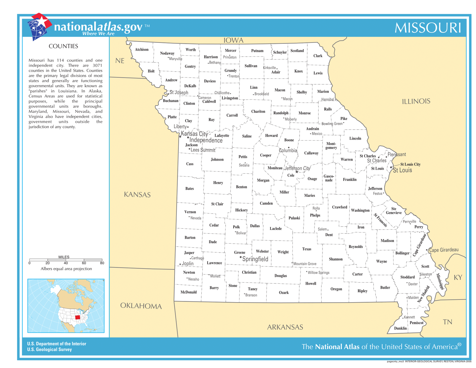 Missouri State Counties w/Cities Laminated Wall Map - Maps & Atlases