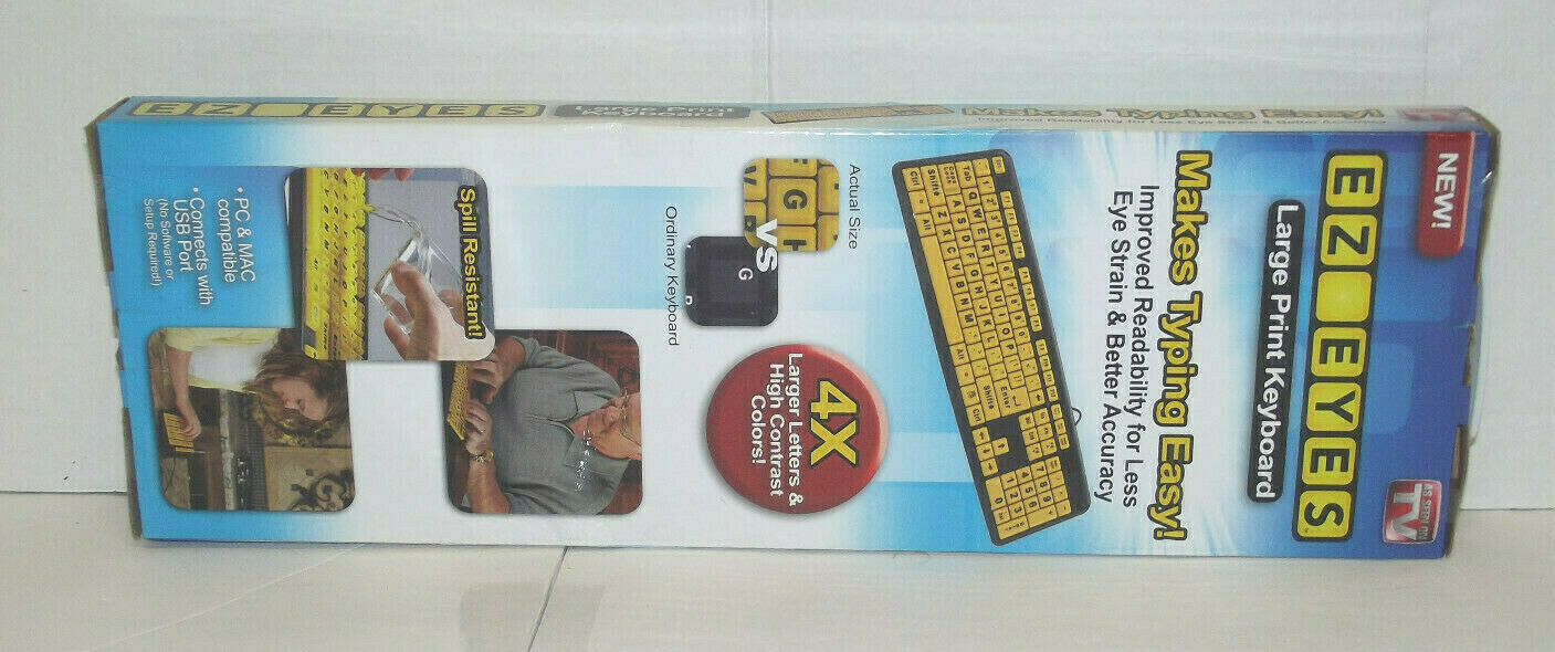 EZ Eyes Large Print Computer Keyboard USB Connection Black PC And MAC ...