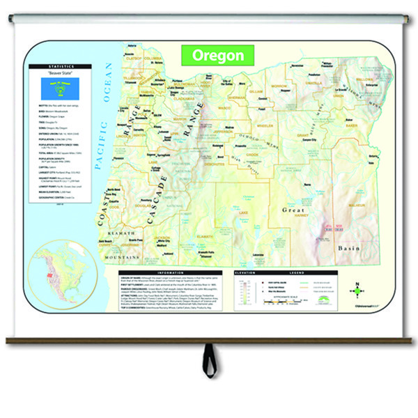 Oregon Large Scale Shaded Relief Wall Map on Roller - Maps & Atlases