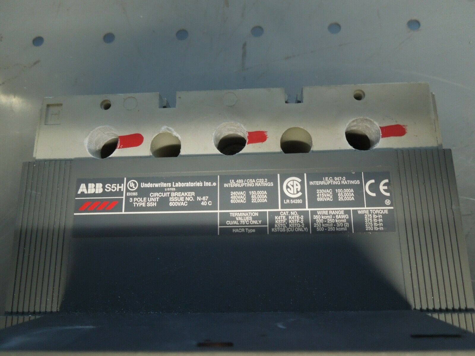 ABB SACE S5 S5H 400A 3P 600V Breaker PR211 w/ LI Shunt Trip -Cracked ...