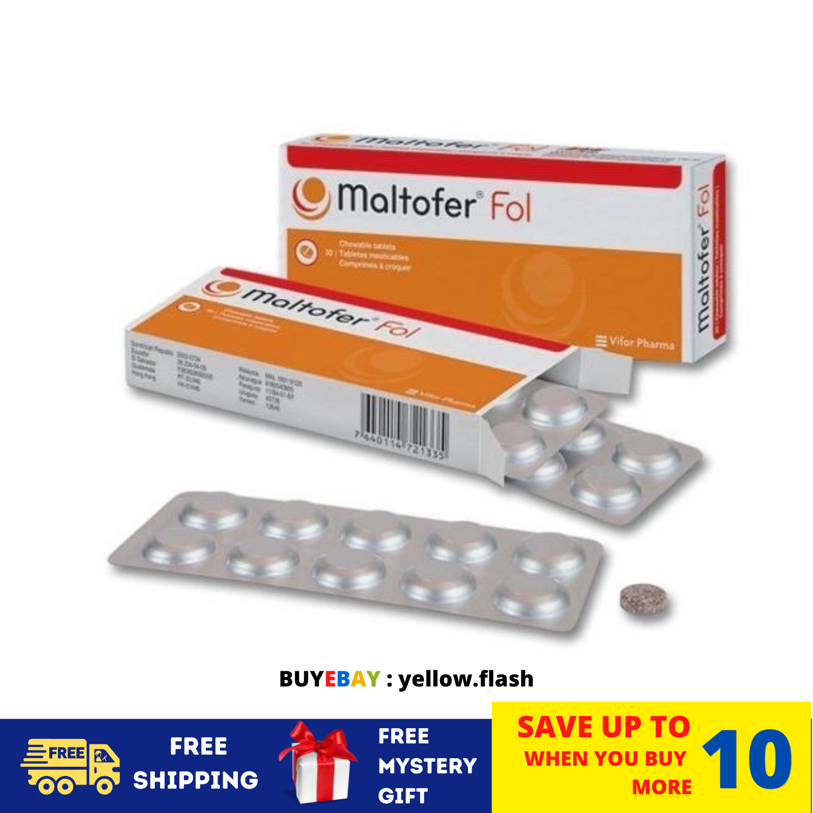 1 Caja MALTOFER FOL TABLETAS MASTICABLES 30'S Para Deficiencia de ...
