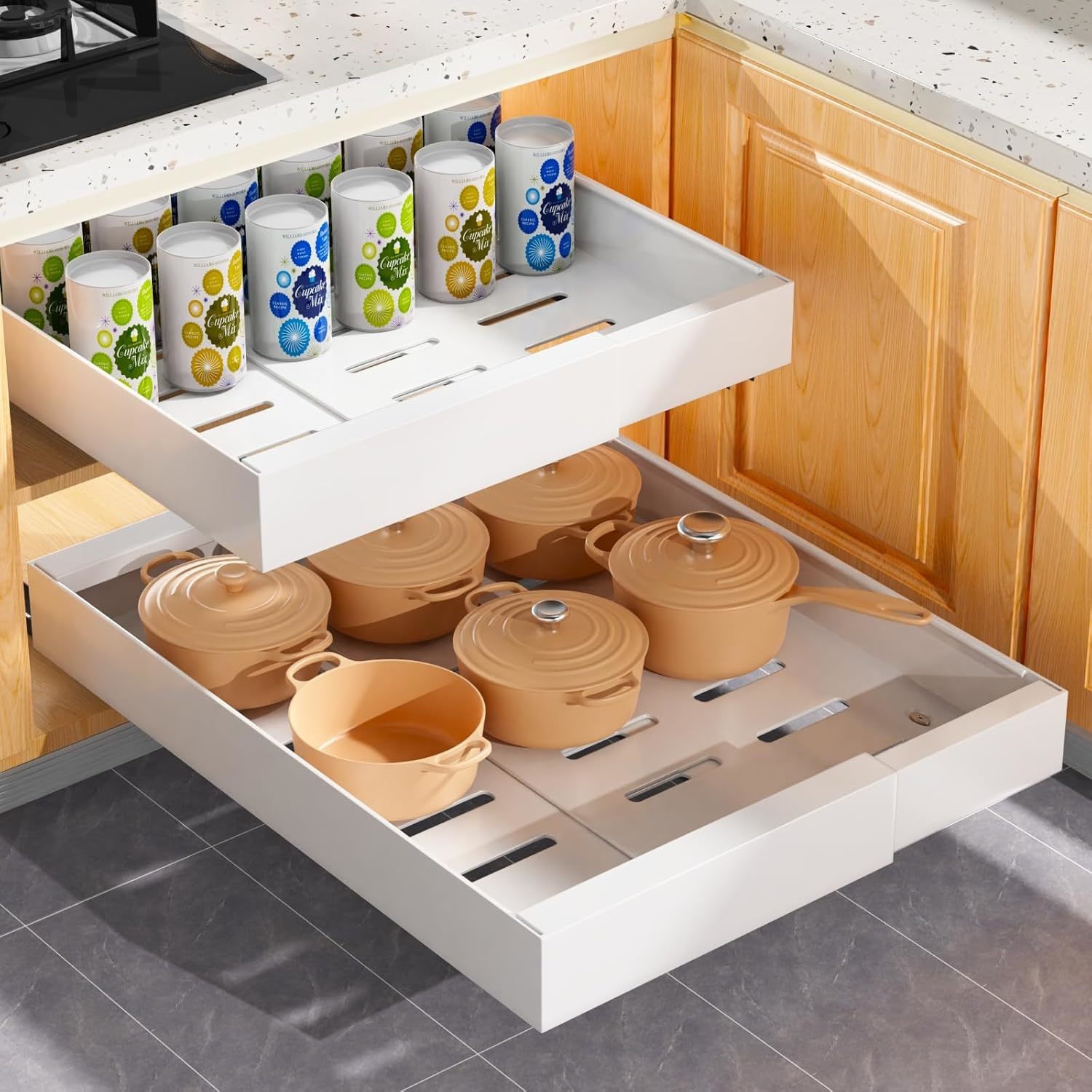 Expandable Pull Out Cabinet Organizer Fixed With Nano Film Extendable ...