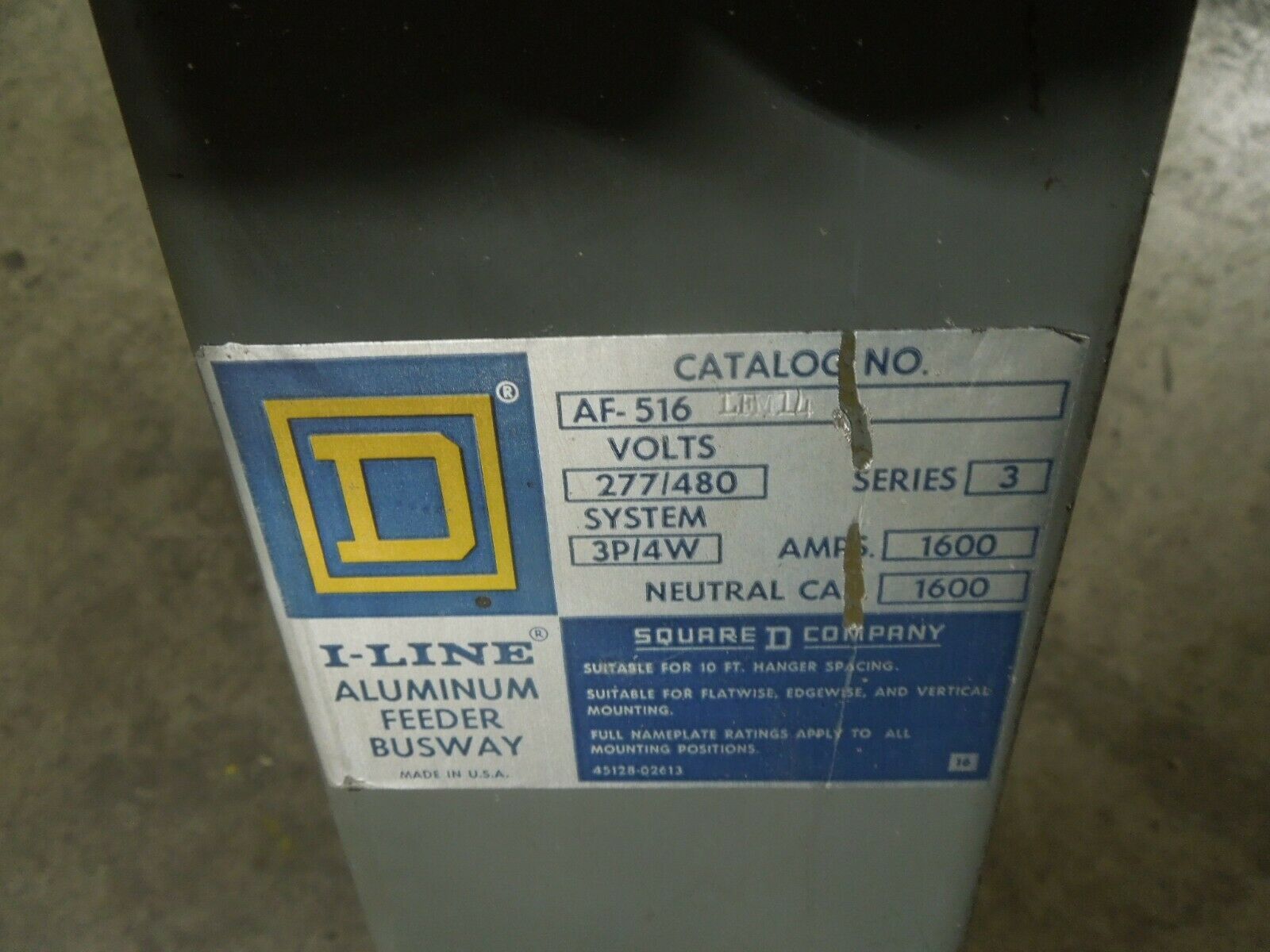Square D AF516-LFM14 I-Line Aluminum Feeder Busway 1600A 3Ph 4W ...