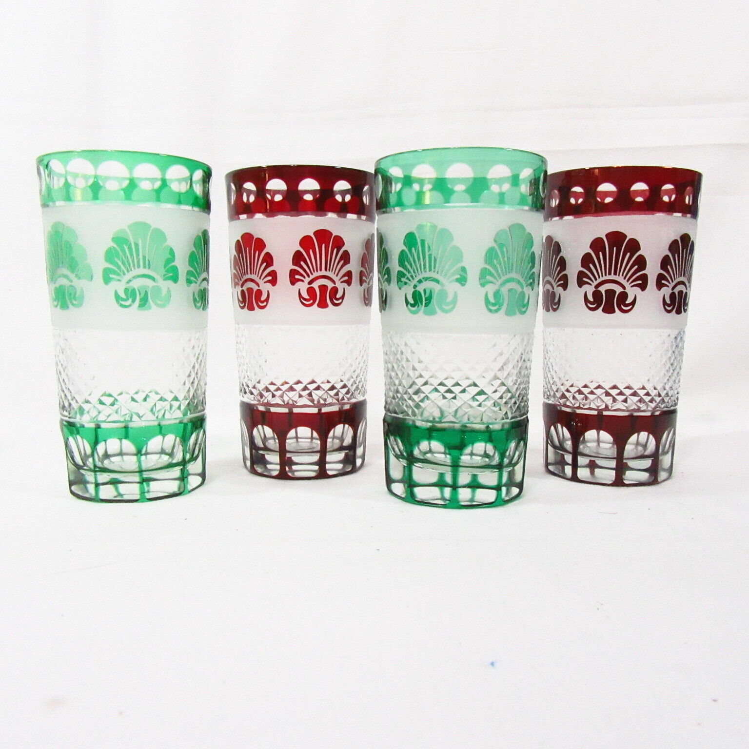 GODINGER Shannon Crystal Shell Design Red and Green 4-PC Highball Glass ...