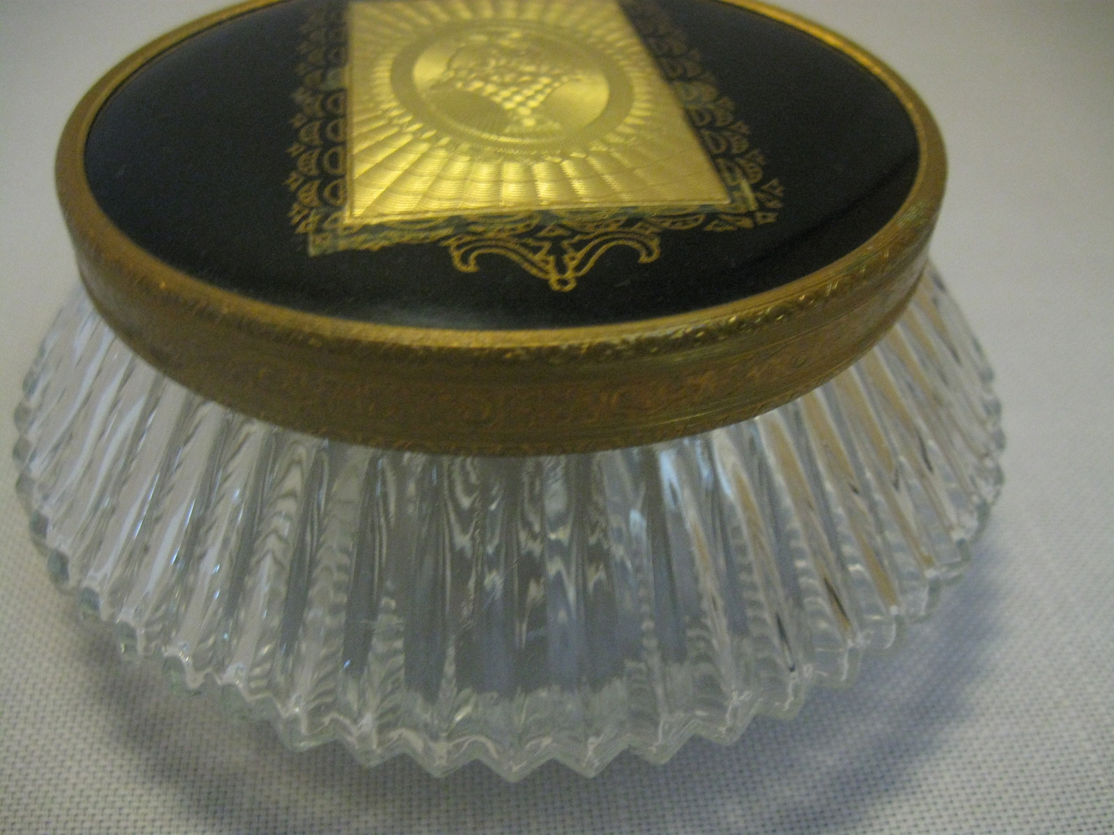 Glass Powder Trinket Box Clear Rib Design Black Lid Gold Basket Frame ...